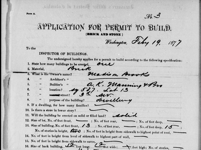 District of Columbia Building Permits, 1877-1949, and Index, 1877-1958 ...